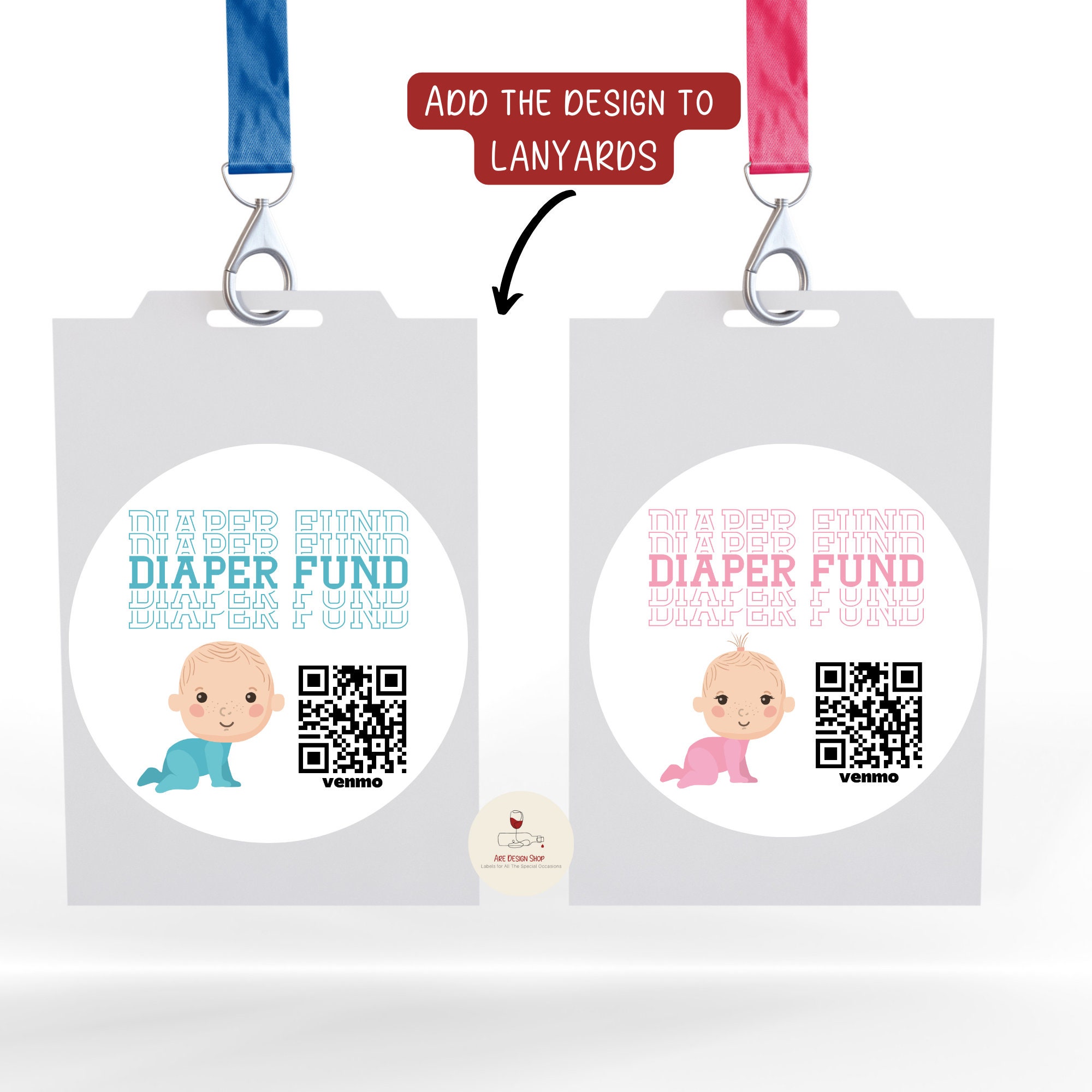 Baby Diaper Fund Blue and Pink QR Code Sticker, Baby Shower DIY Decor ...