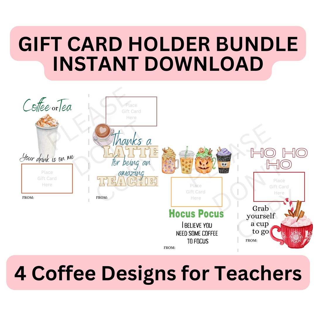 Teacher Gift Card Holder Bundle: Coffee Gift for Teacher Appreciation ...