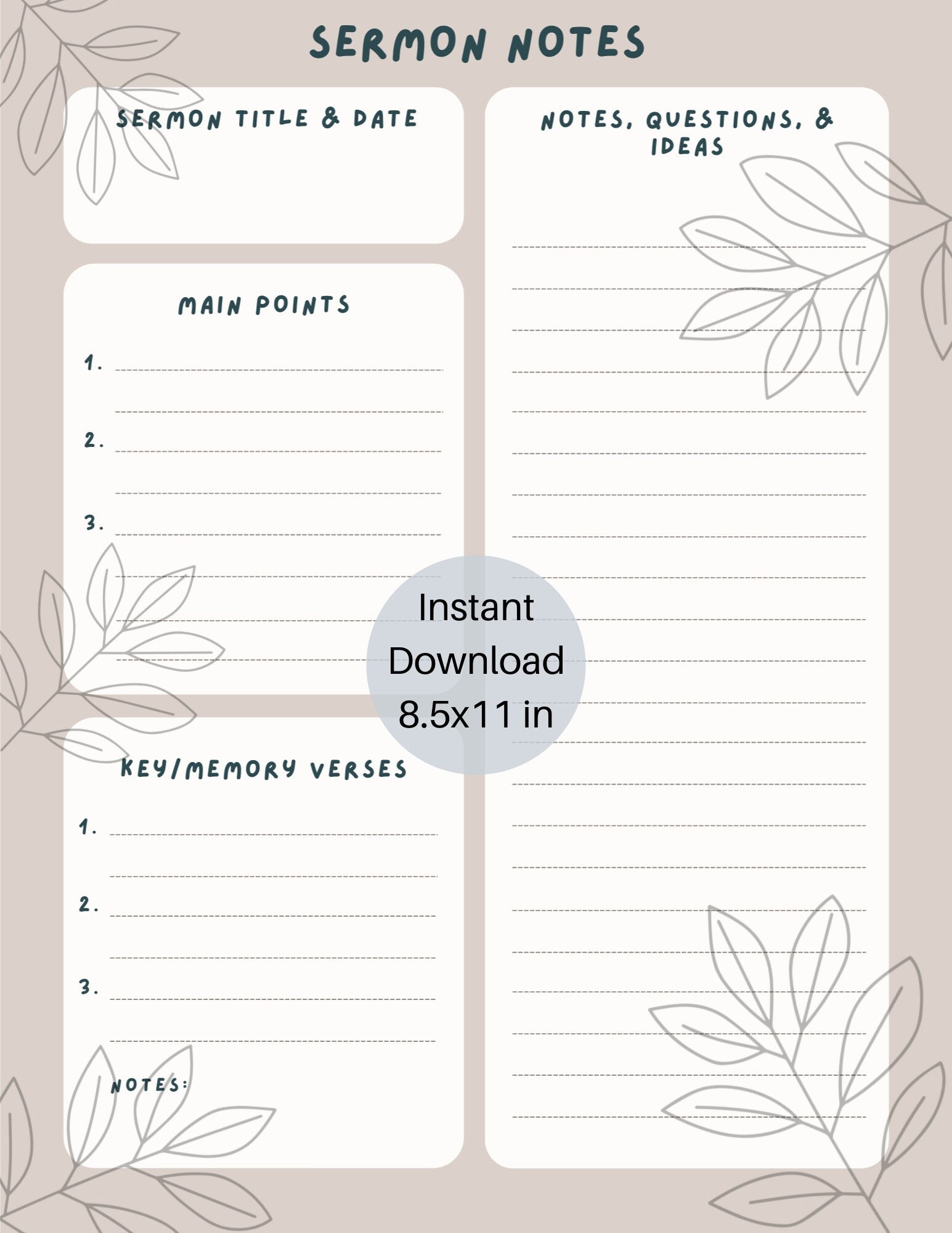 Sermon Note-taking Guide - Etsy