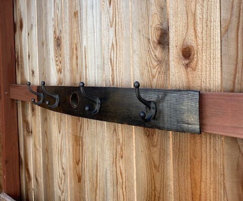 Bourbon Barrel Stave Coat Rack With Bung Hole Rustic Double Hooks / Mud ...