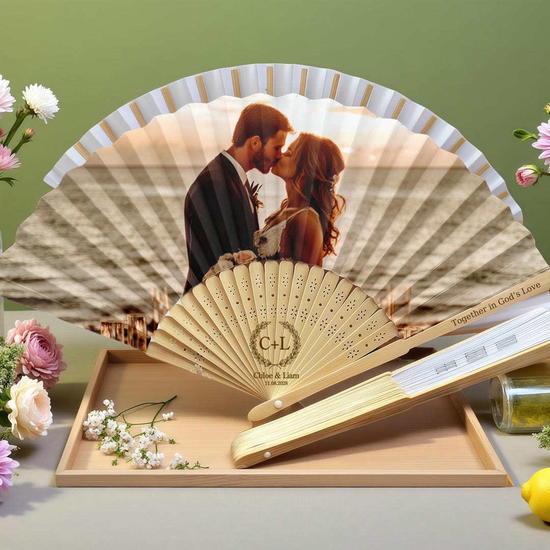 Custom Folding Hand Paper Fan Wedding–personalized Photo Fan With Names ...