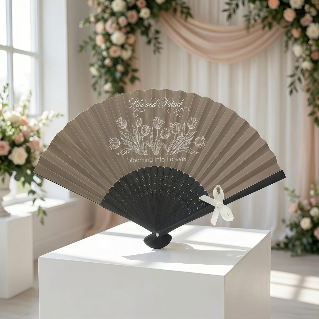 Wedding Fans With Names Date, Personalized Floral Hand Fans for Guests ...
