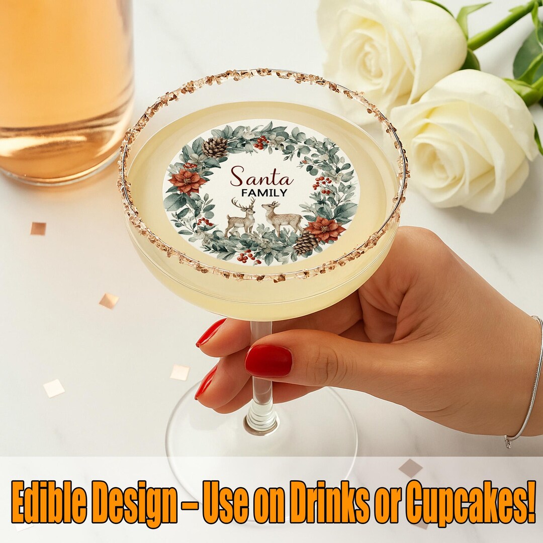 Festive Edible Drink Toppers | Santa Family Holiday Theme | Elegant ...