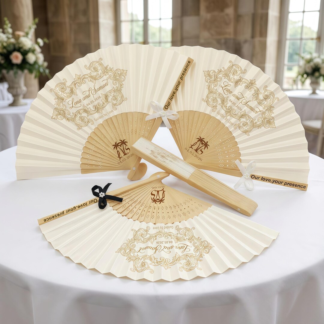 Personalized Classic Wedding Fan – Custom Vintage Monogram & Date ...