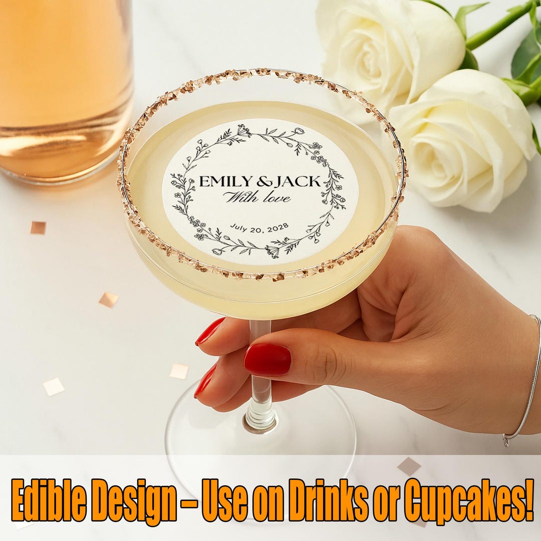 Personalized Edible Wedding Drink Toppers / Custom Drink Topper With ...