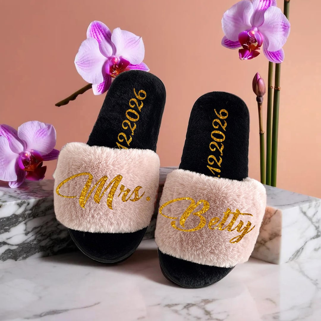 Bridal Party Slippers Personalized Custom Name Fuzzy Slippers for ...
