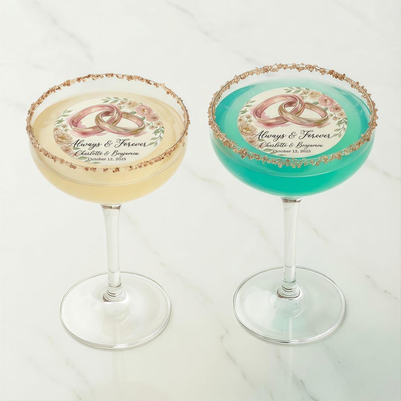 Personalized Drink Topper – Custom Edible Image | Elegant Wedding Rings ...