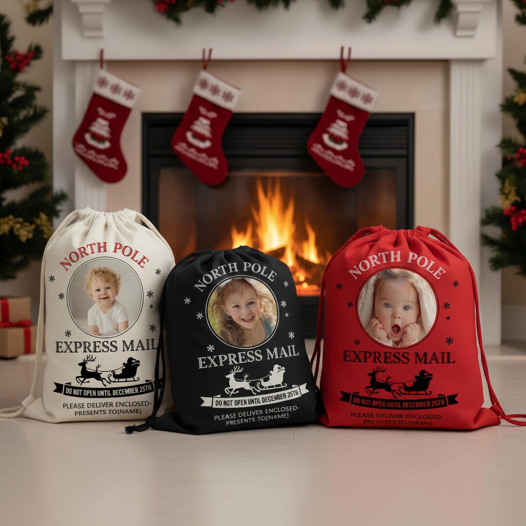 Personalized Santa Sack With Photo & Name | Custom Christmas Gift Bag ...