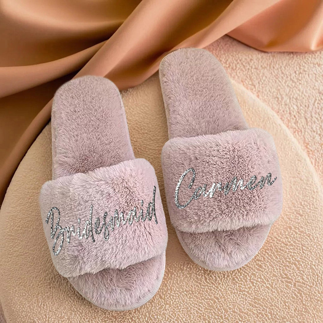Custom Pink Wedding Slippers, Personalized Wedding Slippers for Bride ...