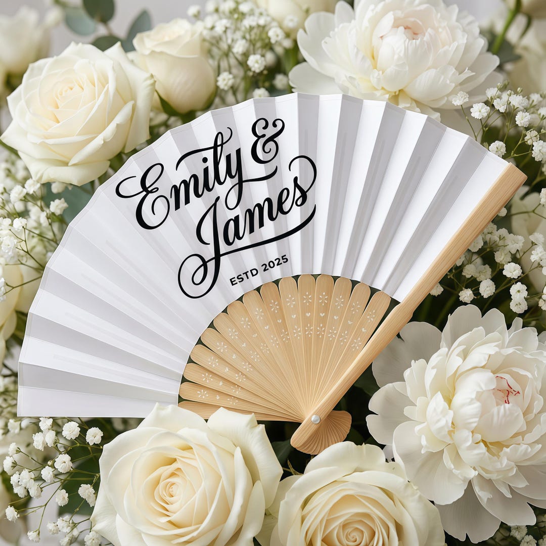 Custom Wedding Fans for Guests Modern Calligraphy Hand Fan Personalized ...