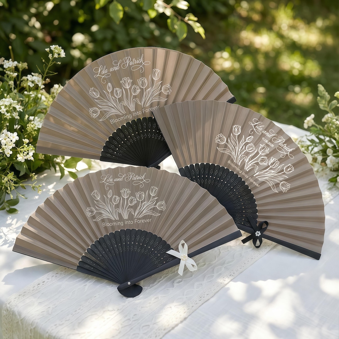Wedding Fans for Guests Personalized, Custom Floral Hand Fans With ...