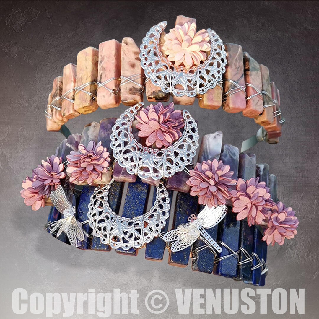 Flower Quartz Crystal Crown Headband-handmade Tiara for Boho Bride ...