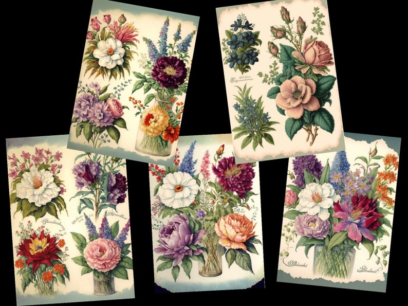 Inflorescence, Showy Bold and Beautiful Vintage Flowers, Digital Papers ...
