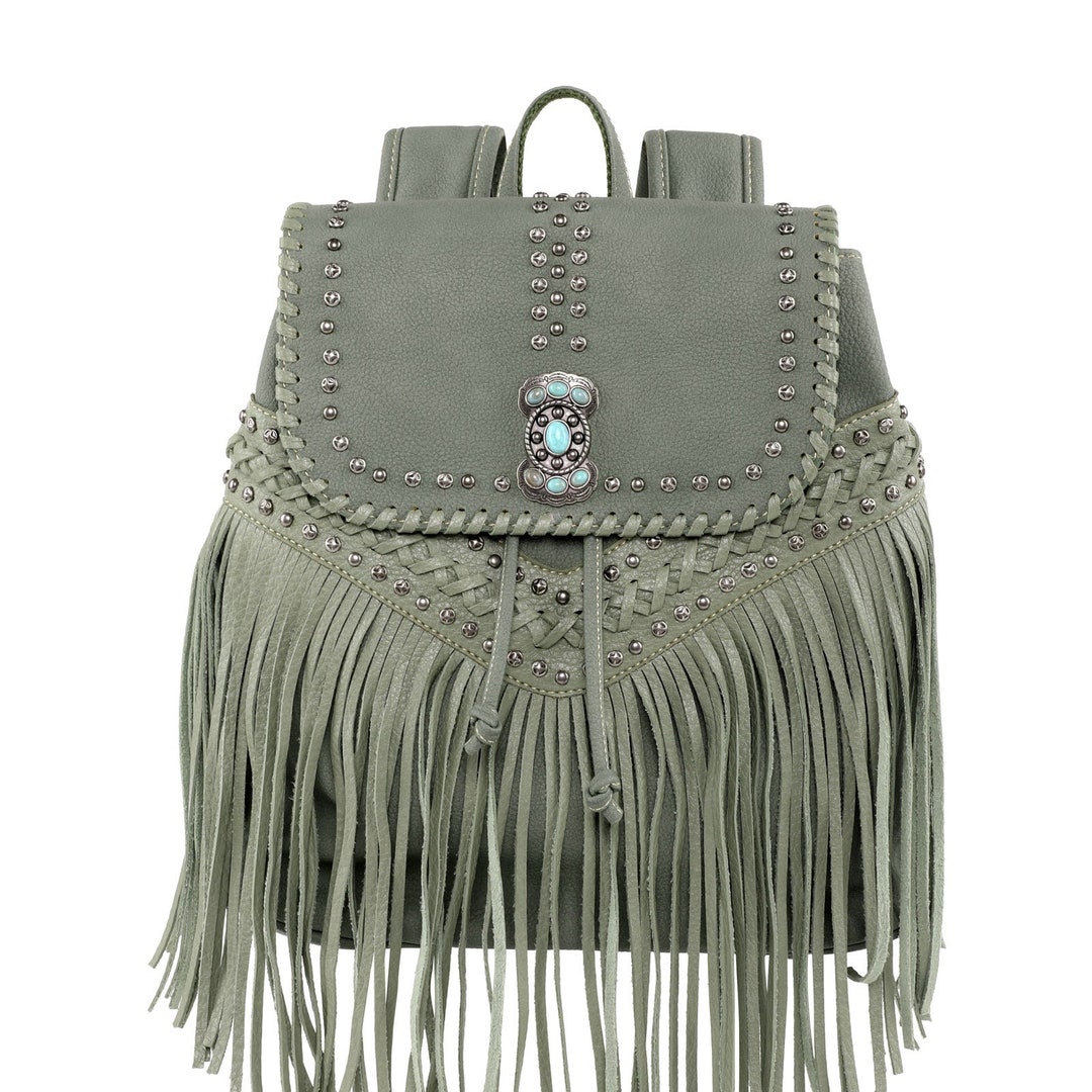 Western Tooled Leather Fringe Backpack With Concho Purse - Etsy