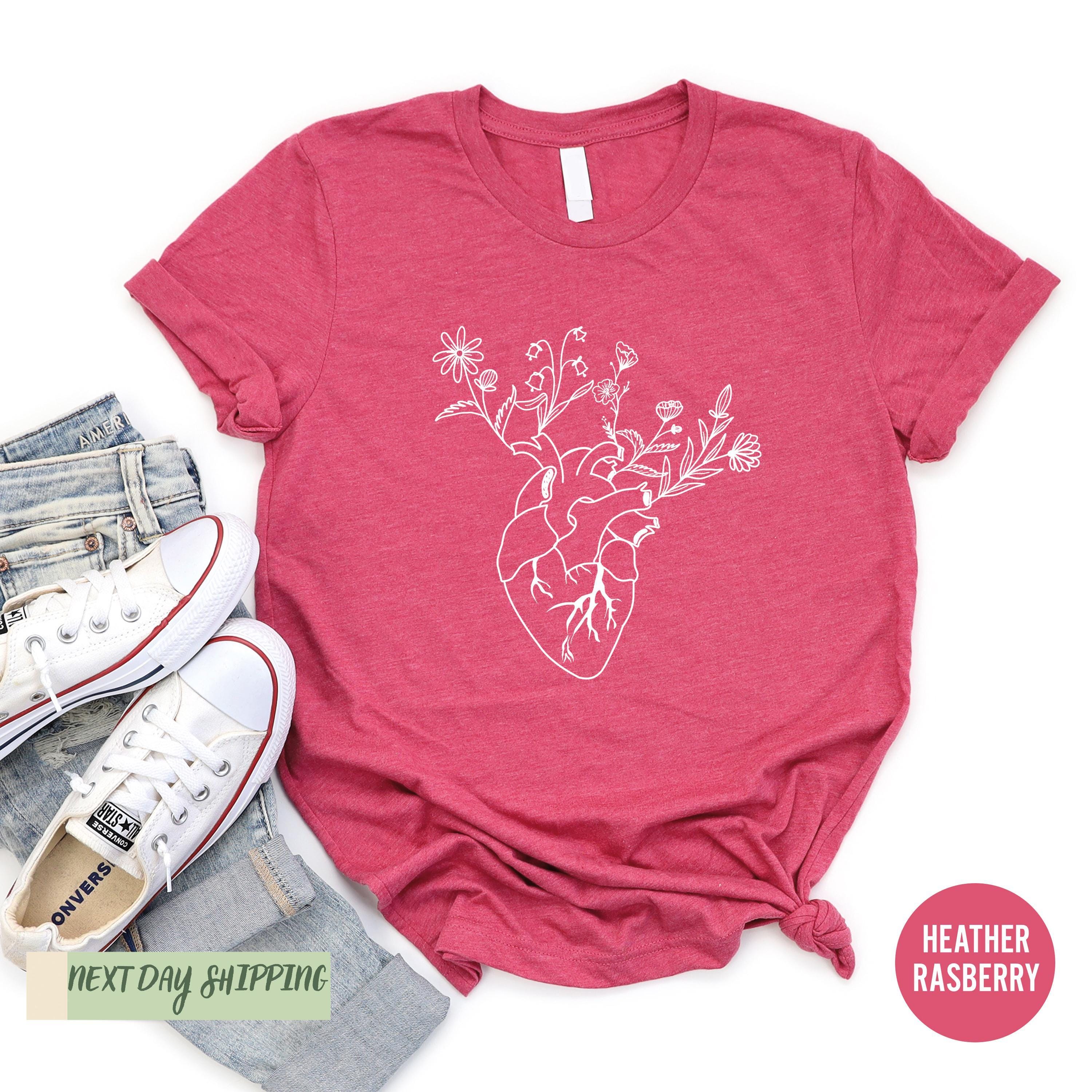 Floral Heart Shirt, Anatomical Heart Tshirt, Floral Heart Tee Shirt ...