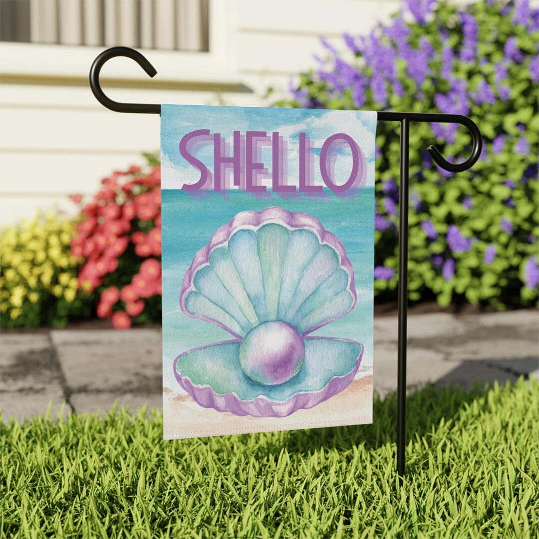Garden & House Banner, Shello Beach Flag, Coastal Yard Decor, Shell ...