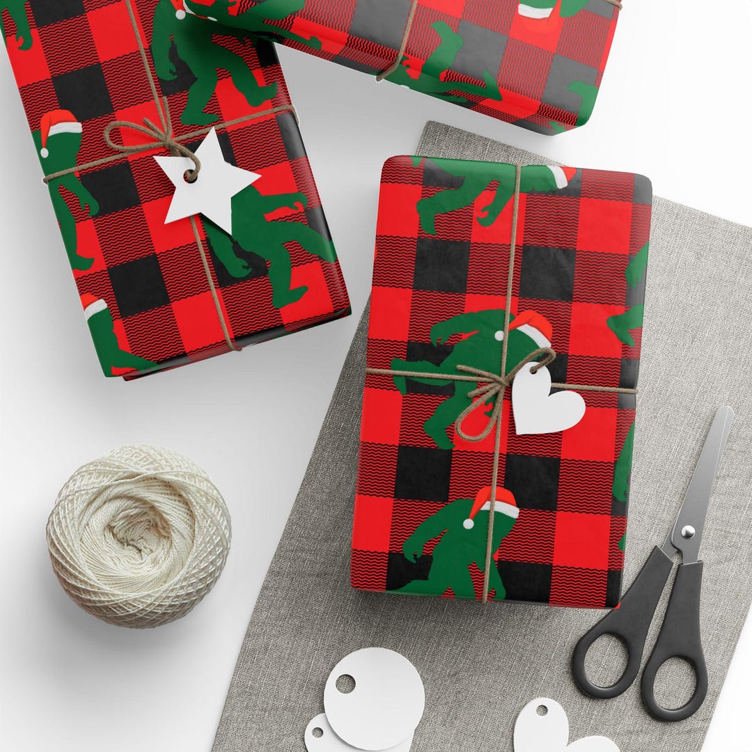 Buffalo Plaid Sasquatch Santa Wrapping Paper | Bigfoot Christmas ...