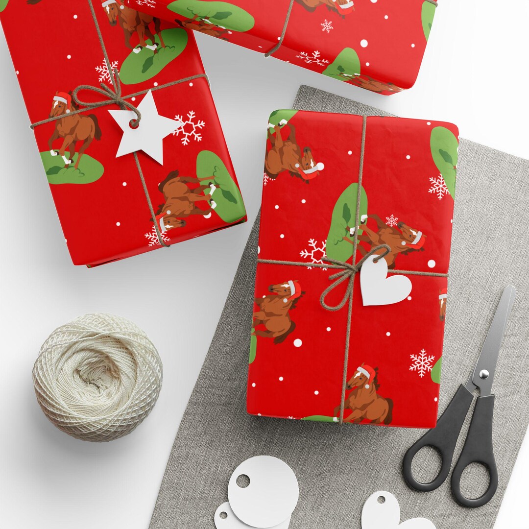 Santa Horse Christmas Wrapping Paper, Horse Lover Holiday Gift Wrap ...