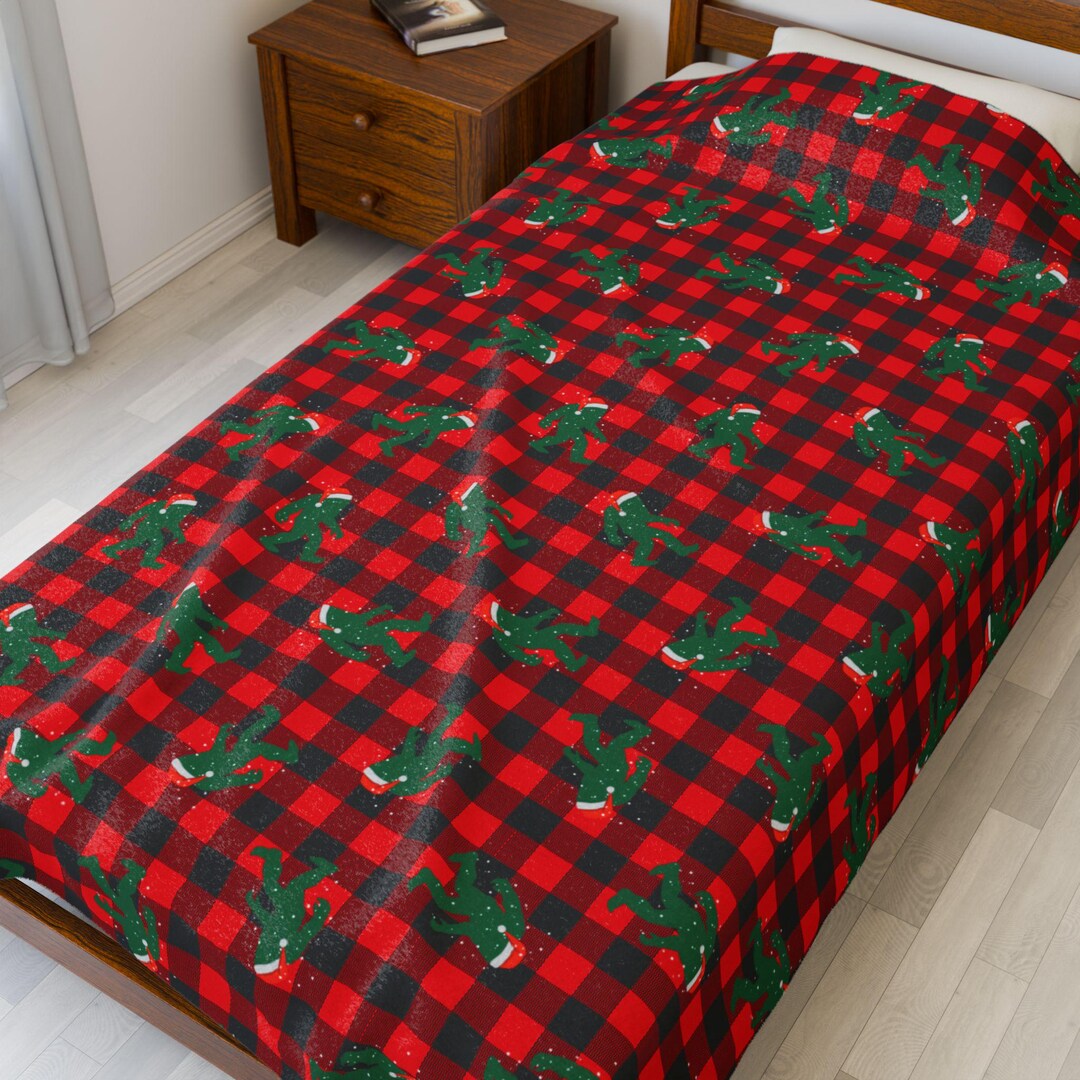 Buffalo Plaid Sasquatch Blanket | Santa Yeti Christmas Blanket Big Foot ...