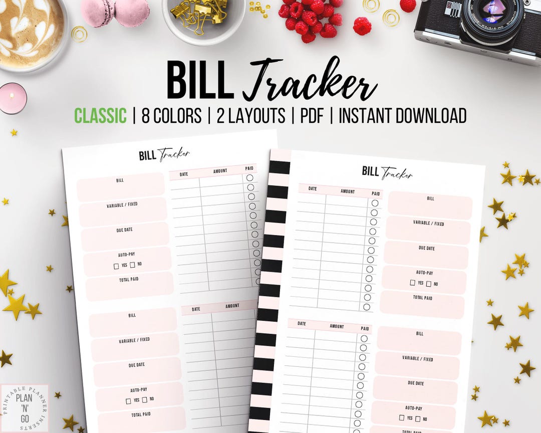 Bill Payment Tracker, Printable Bill Organizer, Household Expenses ...
