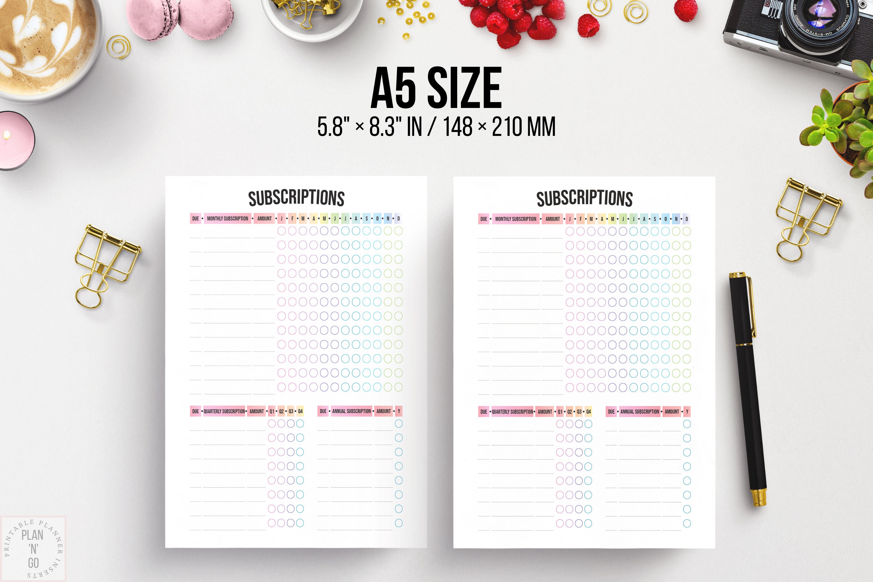 Editable Subscription Tracker Monthly Quarterly Yearly - Etsy