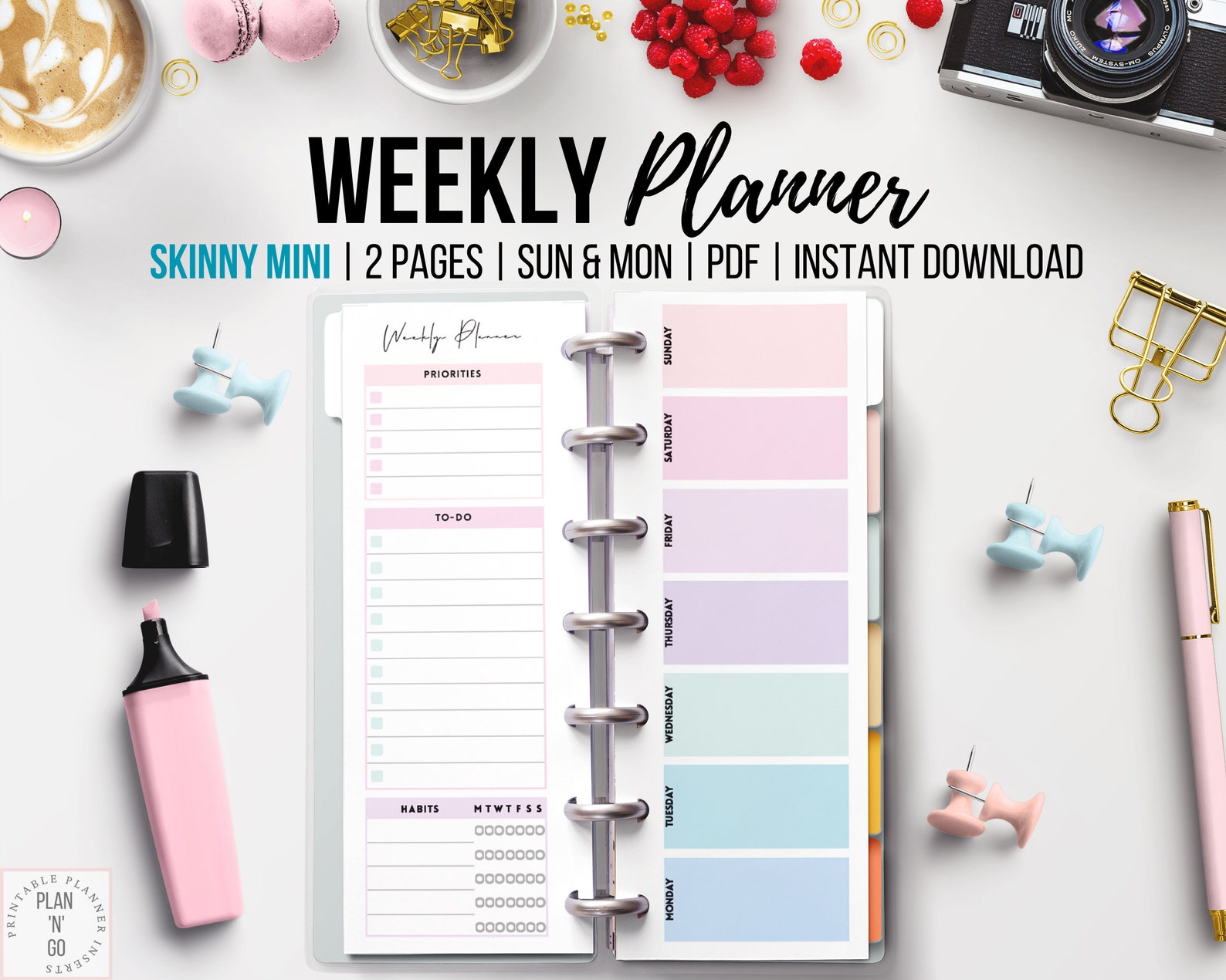 Skinny Mini, Weekly Horizontal Printable, Weekly Undated Planner Insert ...