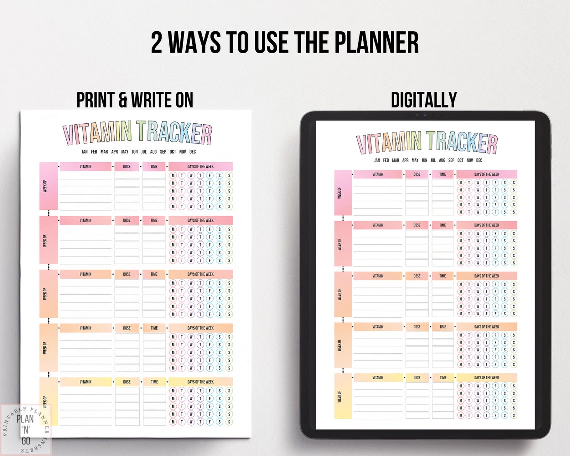 Editable Vitamin Tracker, Printable Vitamin Cheat Sheet, Health Tracker ...