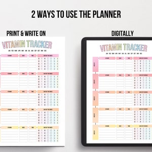Editable Vitamin Tracker, Printable Vitamin Cheat Sheet, Health Tracker ...