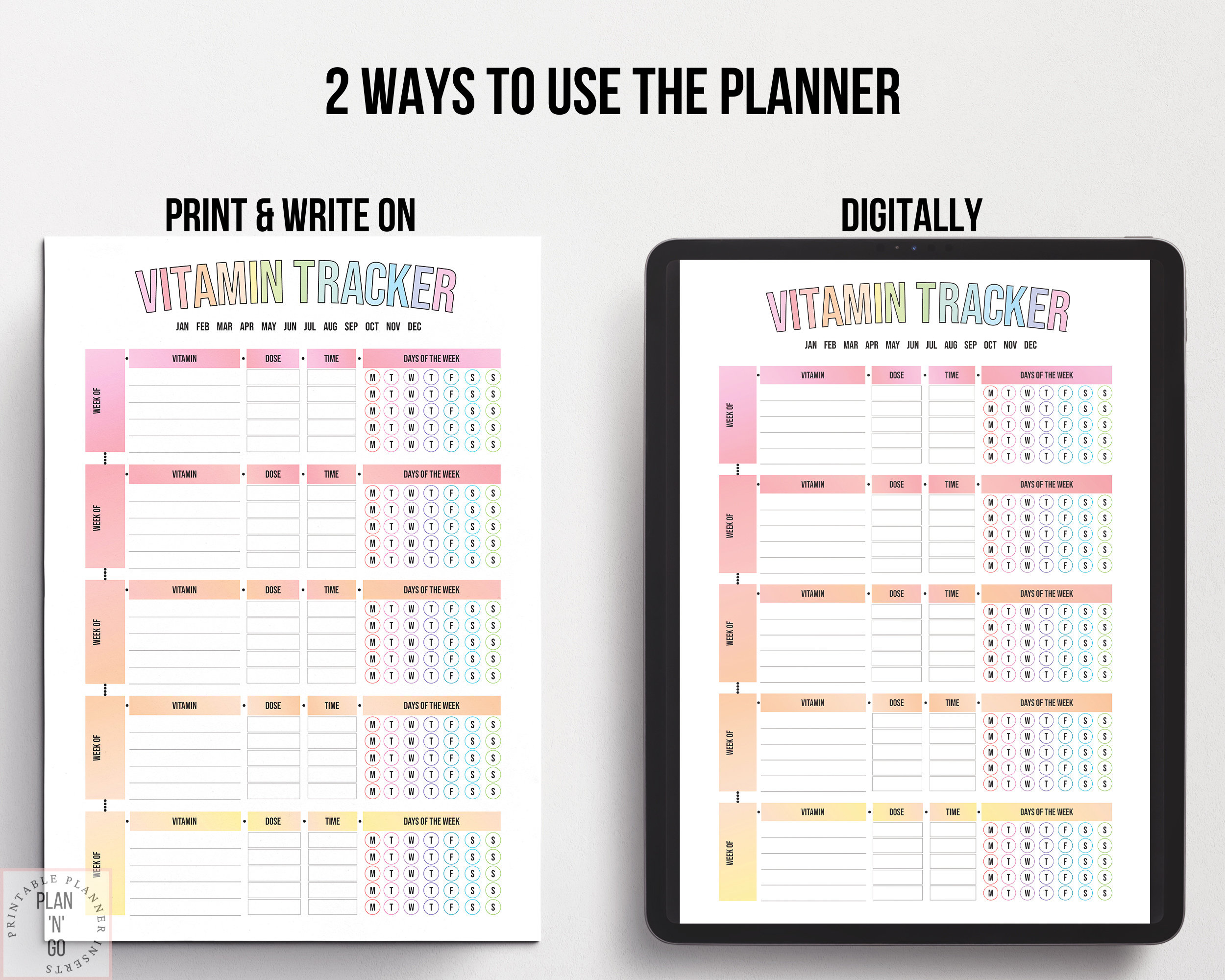 Editable Vitamin Tracker, Printable Vitamin Cheat Sheet, Health Tracker ...