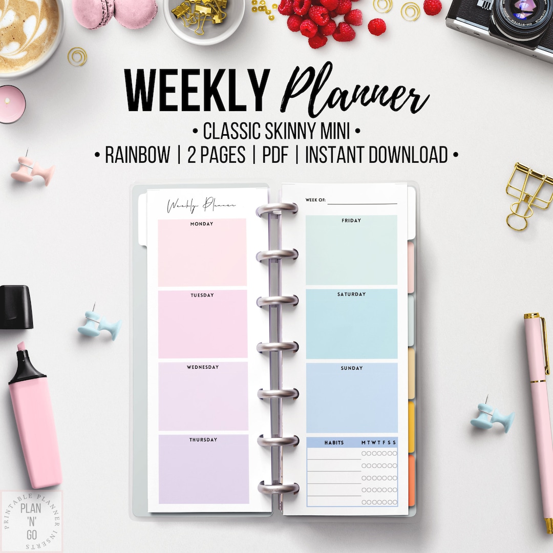 Skinny Mini, Weekly Horizontal Printable, Weekly Undated Planner Insert ...