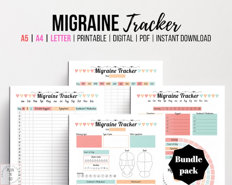 Migraine Tracker Printable, Headache Log, Pain Symptoms, Chronic Pain ...