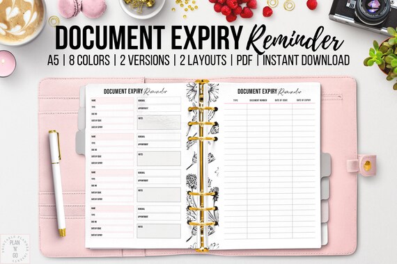 Document Organizer Document Expiry Reminder Printable - Etsy