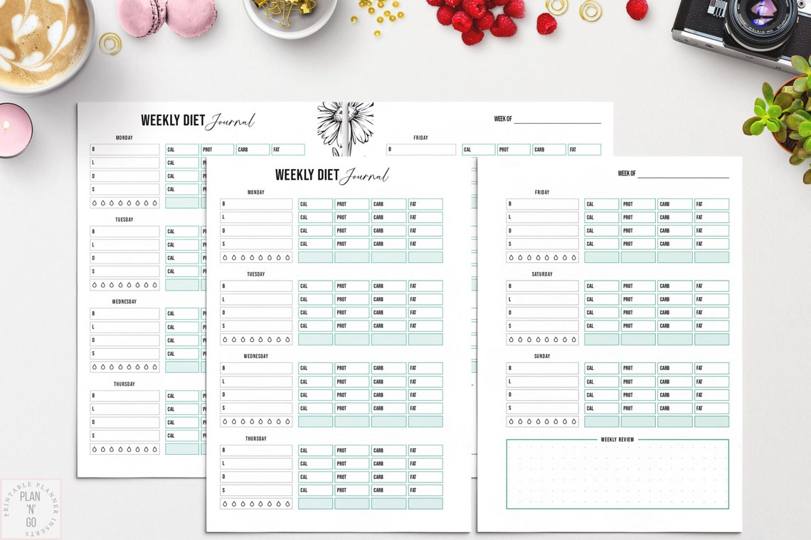 Diet Journal Printable Weekly Food Diary Nutrition Planner - Etsy