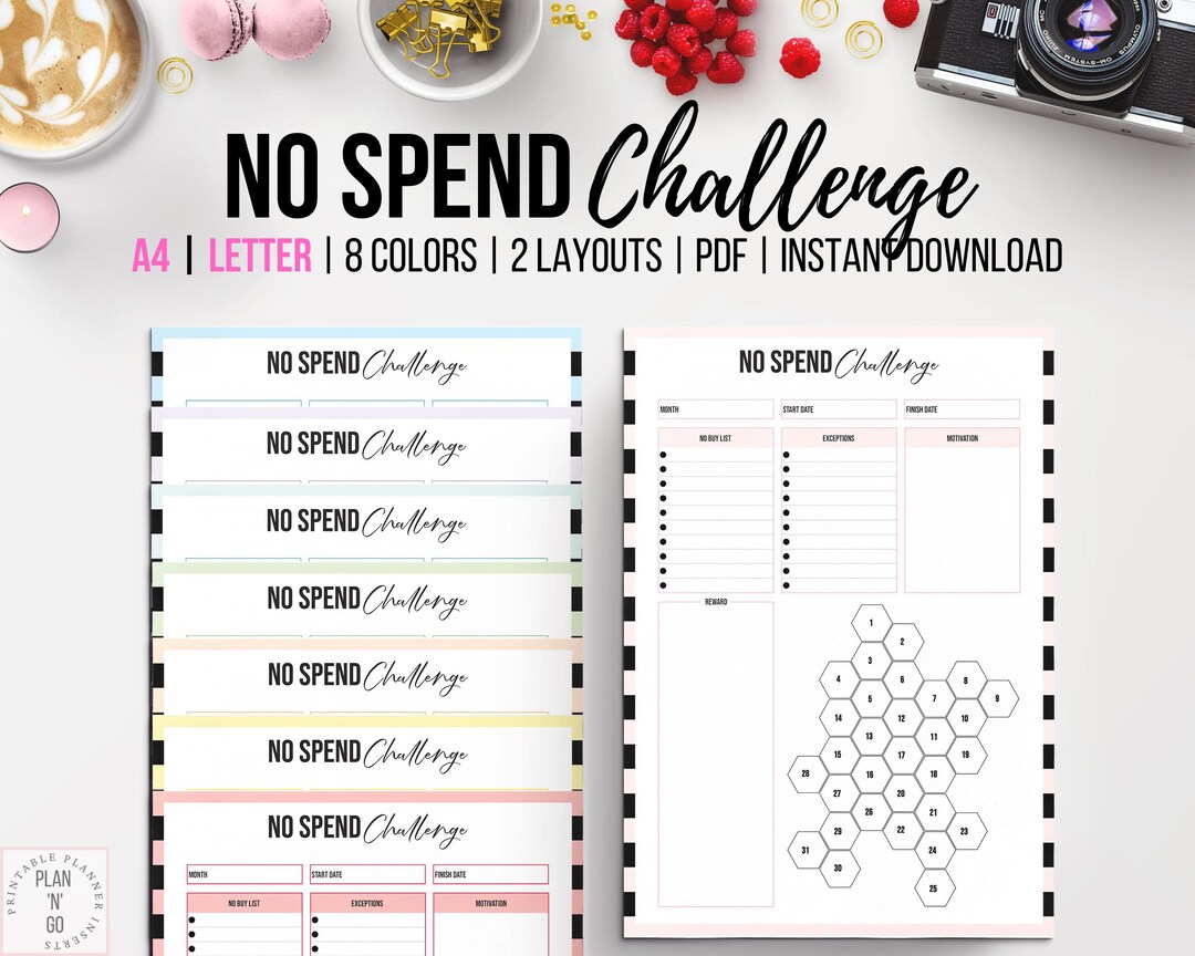 No Spend Challenge, Printable Savings Challenge, Budget Planner, Money ...