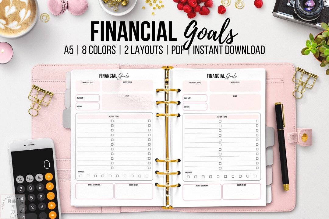 Financial Goals, Printable Financial Planner, Savings Goal, Money ...