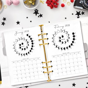 2025 Moon Calendar, Printable Monthly Planner, Sunday & Monday Start ...