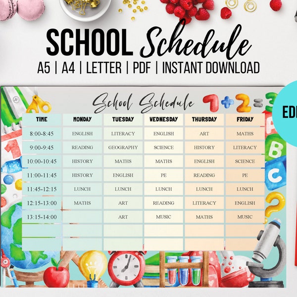 School Timetable Printable - Etsy