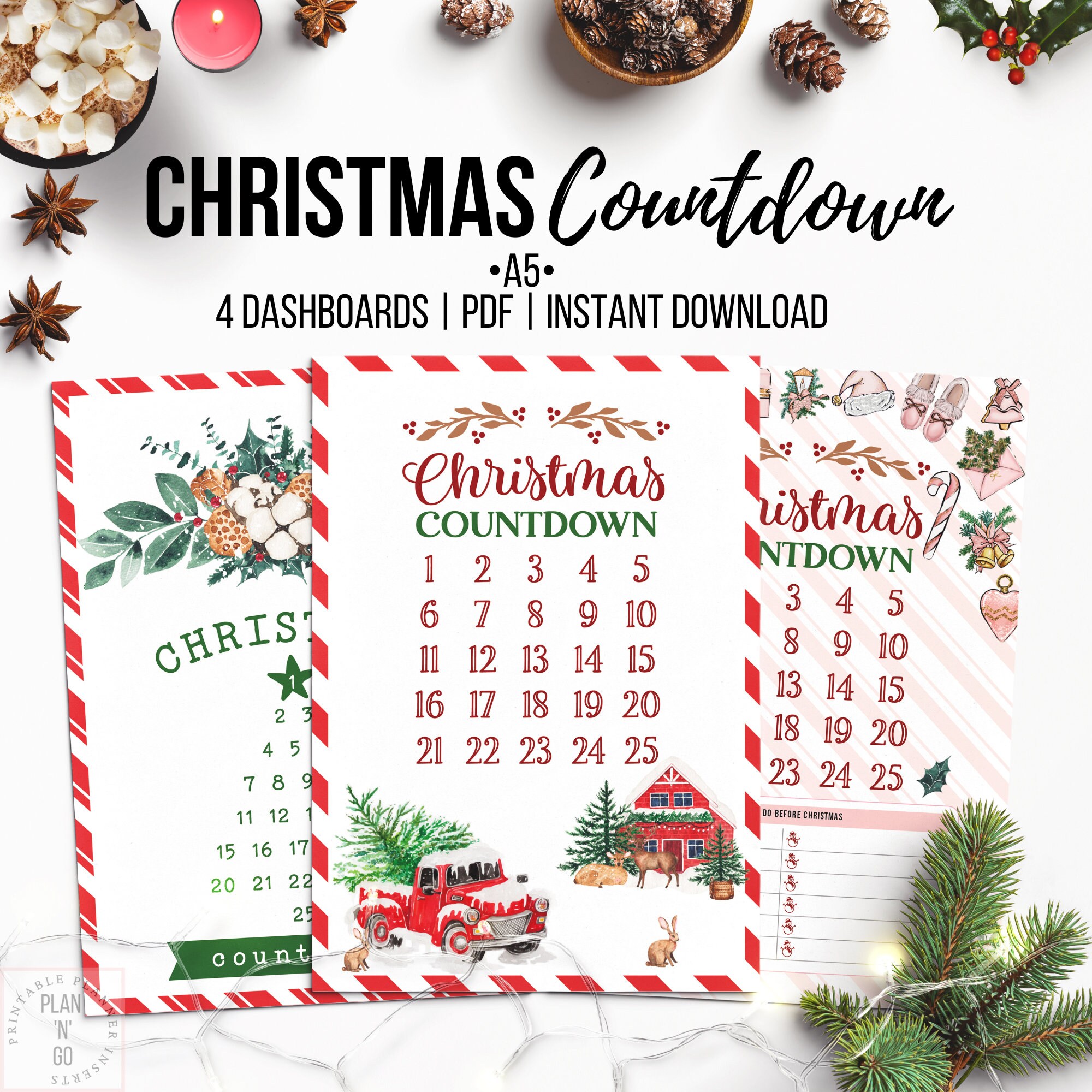 Christmas Countdown, Printable Advent Calendar, Days Until Christmas ...