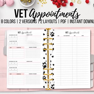 Printable Vet Visit, Vet Appointment Tracker, Pet Health Record, Vet ...