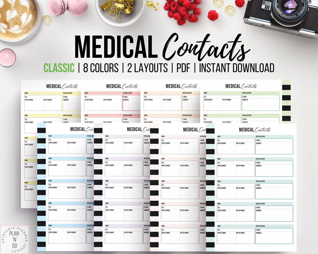 Medical Contact List, Printable Contact Info Sheet, Important Numbers ...