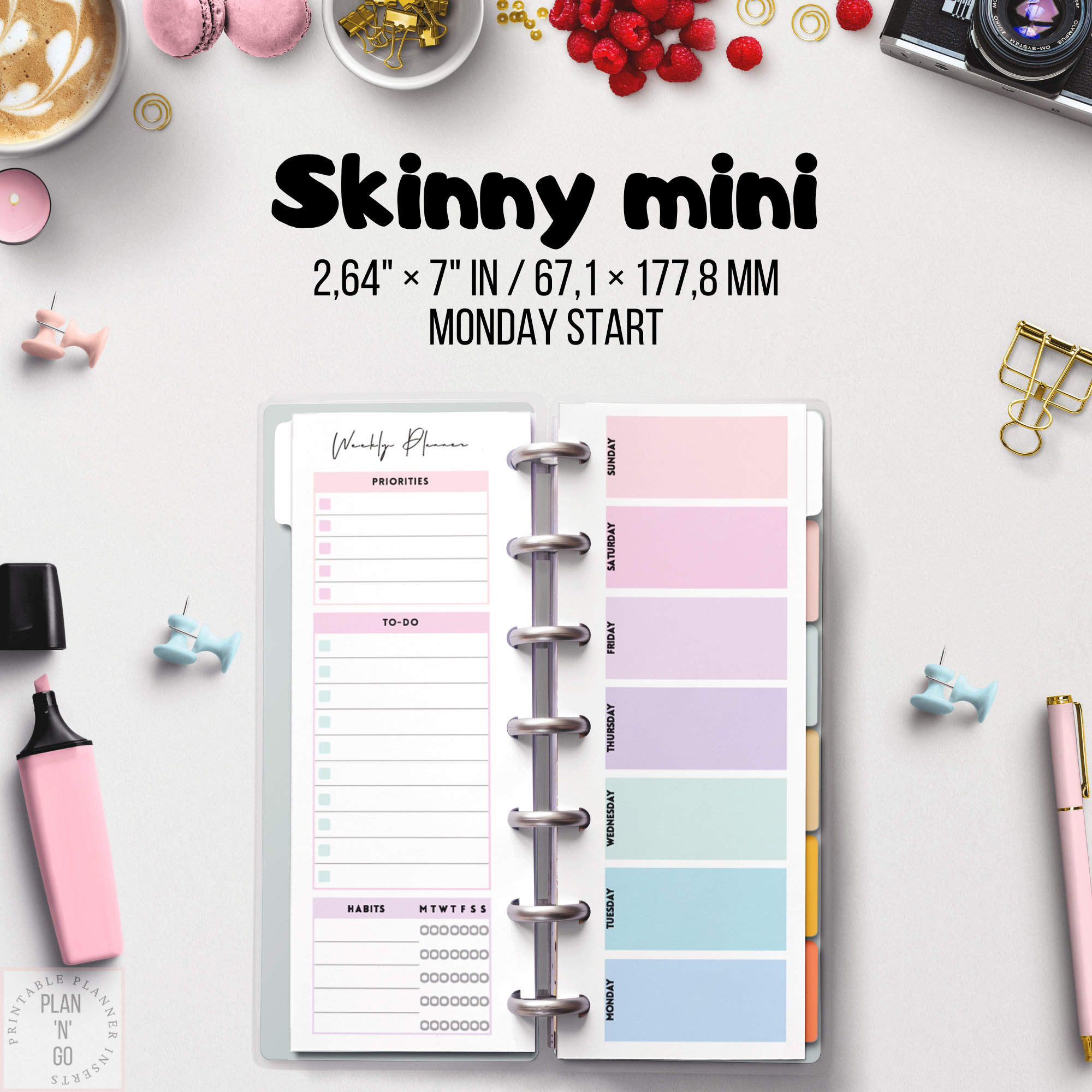 Skinny Mini, Weekly Horizontal Printable, Weekly Undated Planner Insert ...