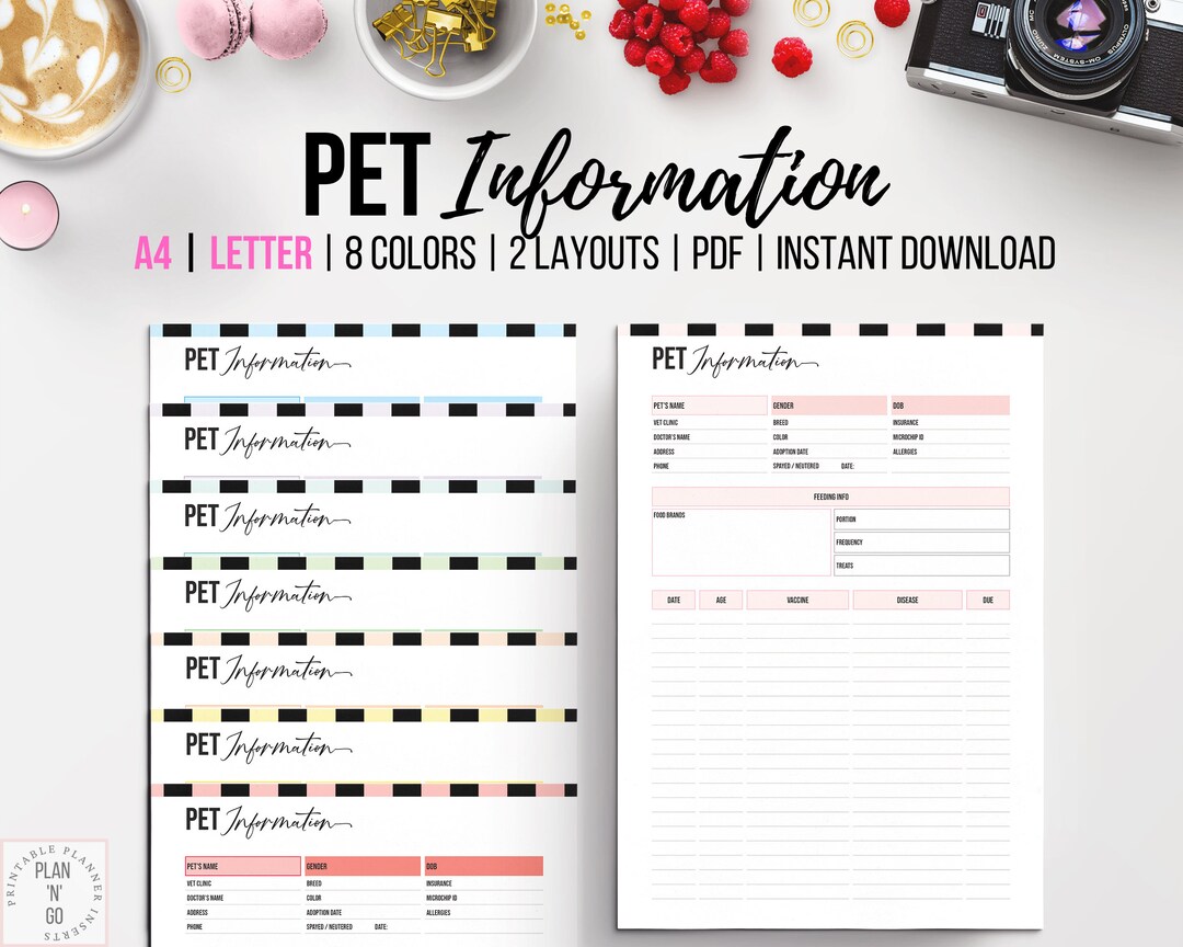Pet Information, Pet Info Sheet, Vaccination Record, Pet Planner ...