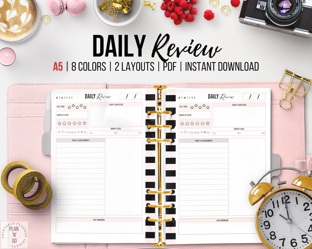 Daily Planner Printable, Review Template, Undated Daily Planner ...