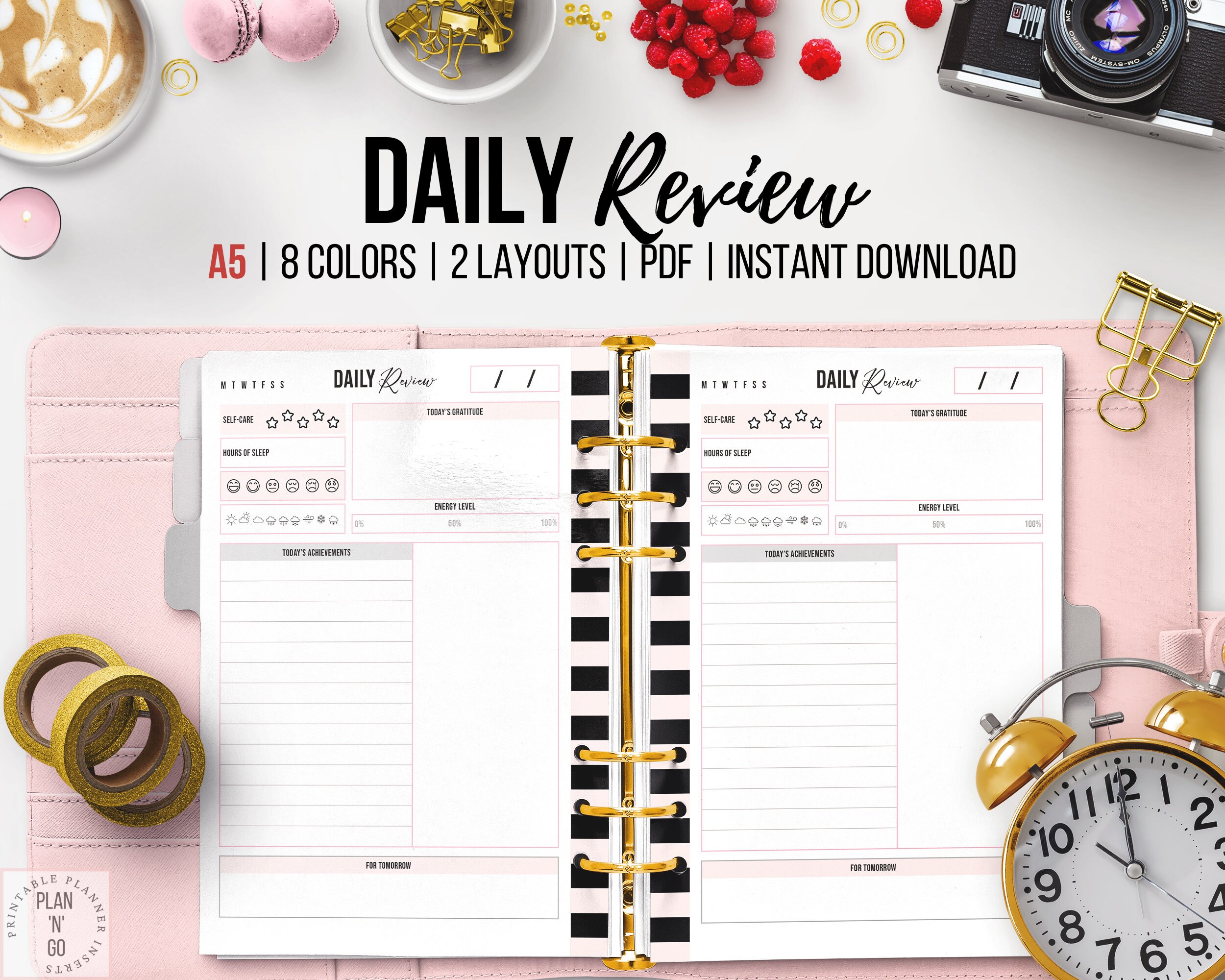 Daily Planner Printable, Review Template, Undated Daily Planner ...