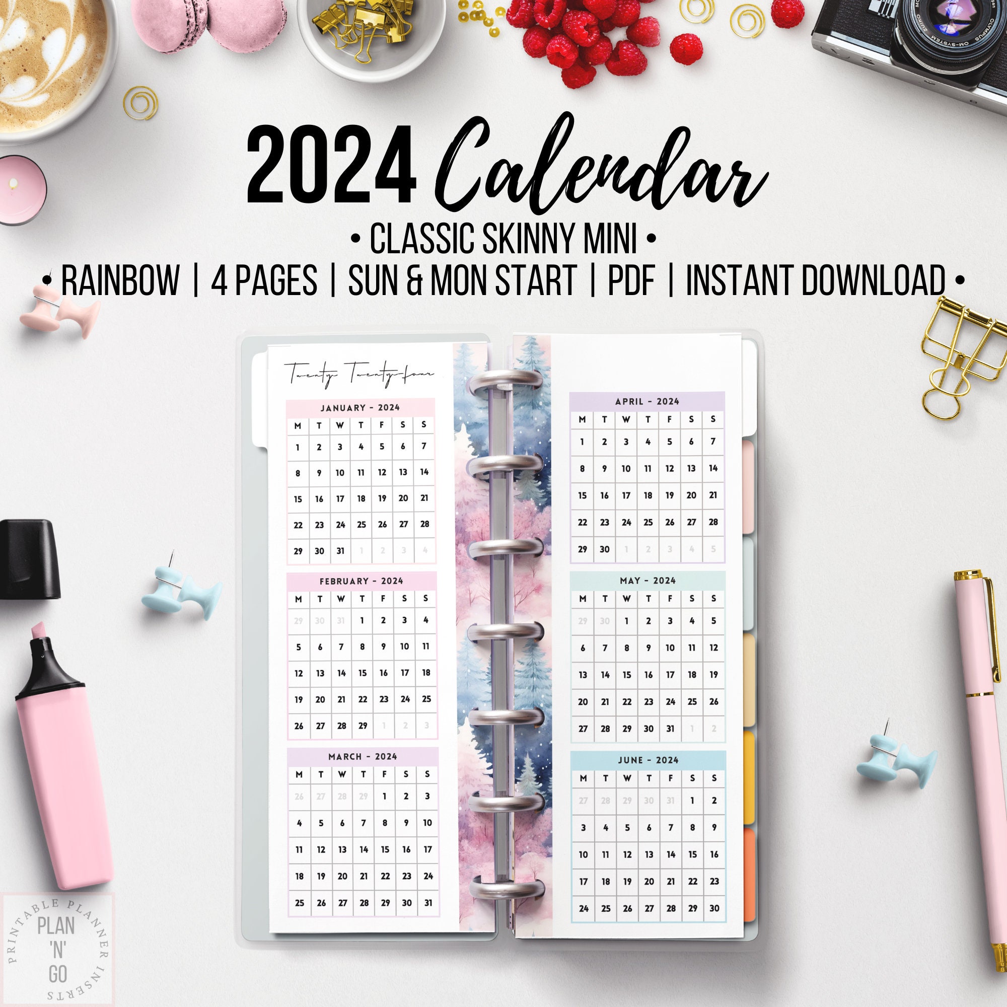 Skinny Mini, 2024 Dated Calendar, Printable Perpetual Calendar, Year at ...