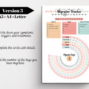 Migraine Tracker Printable, Headache Log, Pain Symptoms, Chronic Pain ...