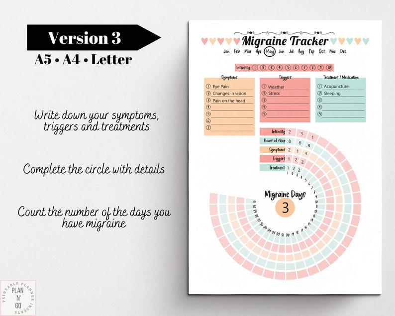 Migraine Tracker Printable, Headache Log, Pain Symptoms, Chronic Pain ...