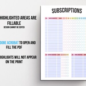 Editable Subscription Tracker, Monthly, Quarterly, Yearly Subscription ...
