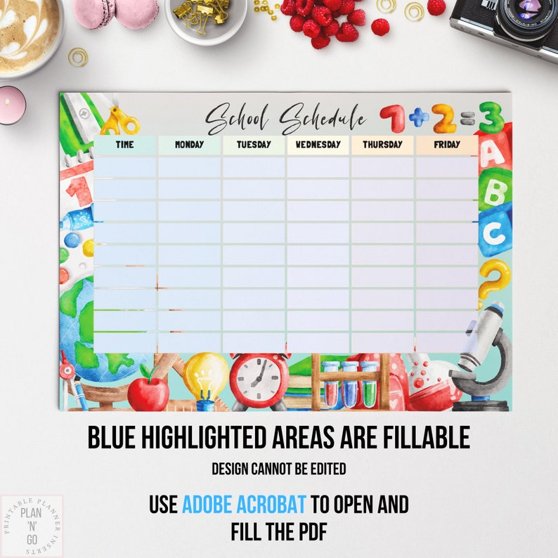 Editable School Schedule for Kids School Supplies Theme - Etsy