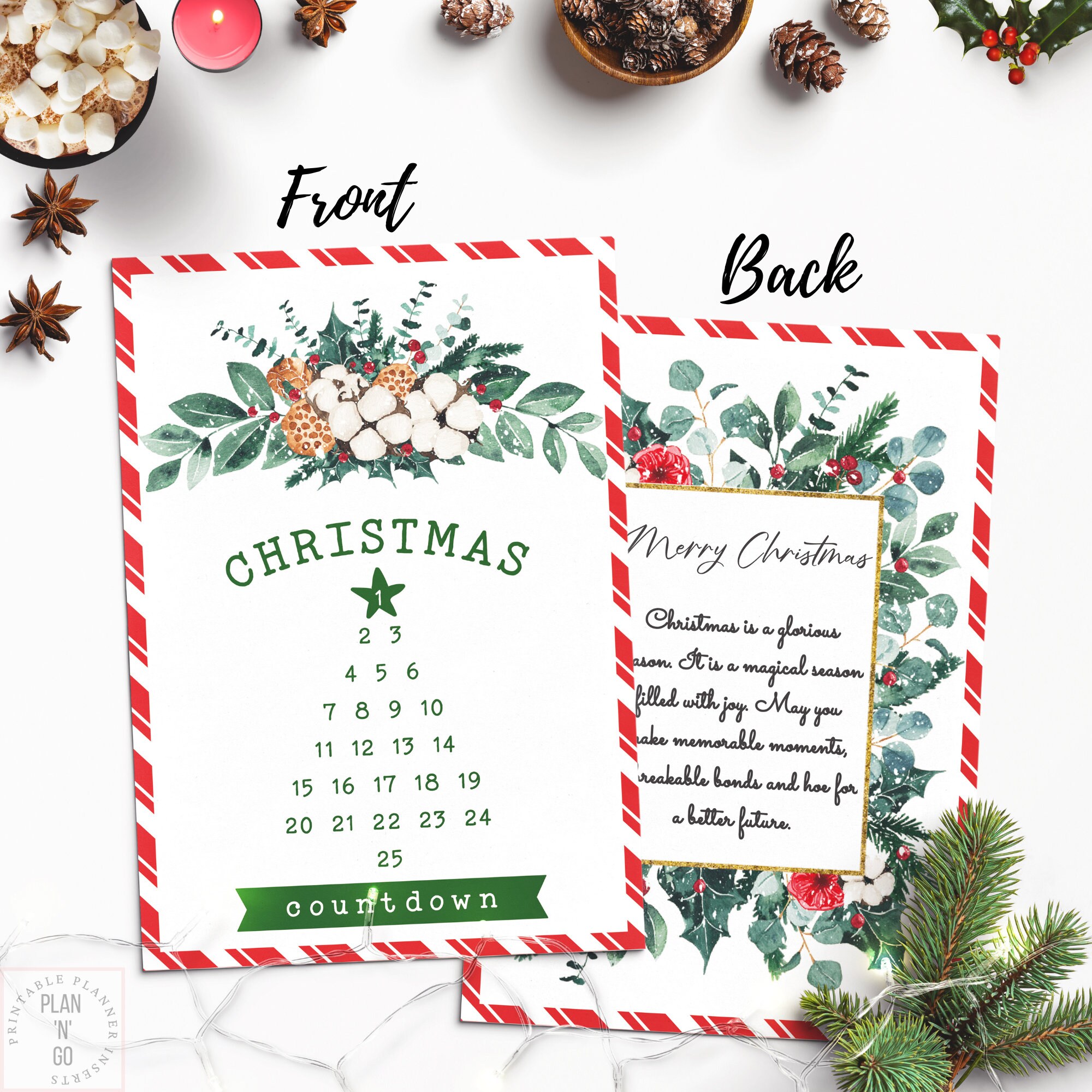 Christmas Countdown Printable Advent Calendar Days Until - Etsy